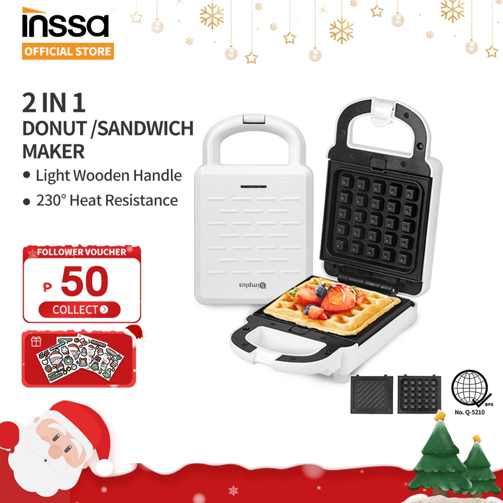 INSSA x Simplus Sandwich Maker Toaster 2 in 1 Donut Waffle Maker ...