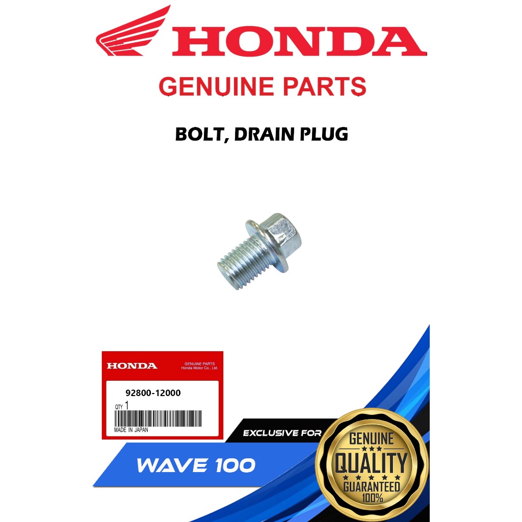 HONDA GENUINE BOLT, DRAIN PLUG FOR WAVE 100 ( 92800-12000 ) | Shopee ...