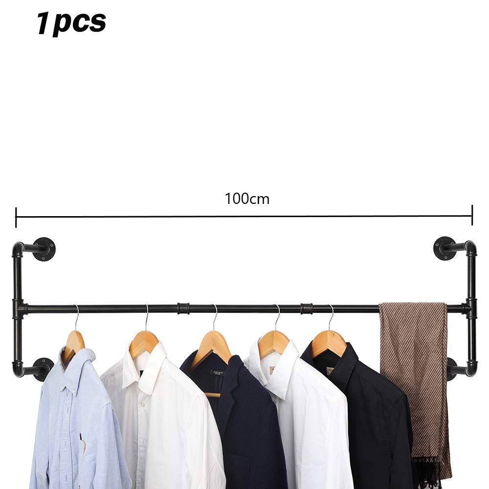 Metal Clothes Rack Wall-Mounted Hanger Clothing Storage Clothes Rod ...