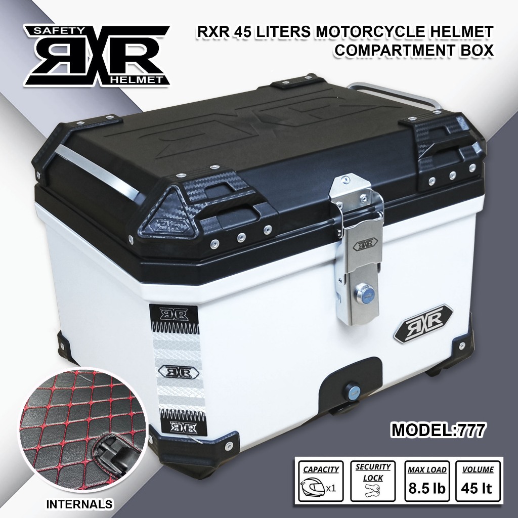 RXR HARD PLASTIK TOP BOX 45L Motorcycle Compartment Box Helmet Box ...
