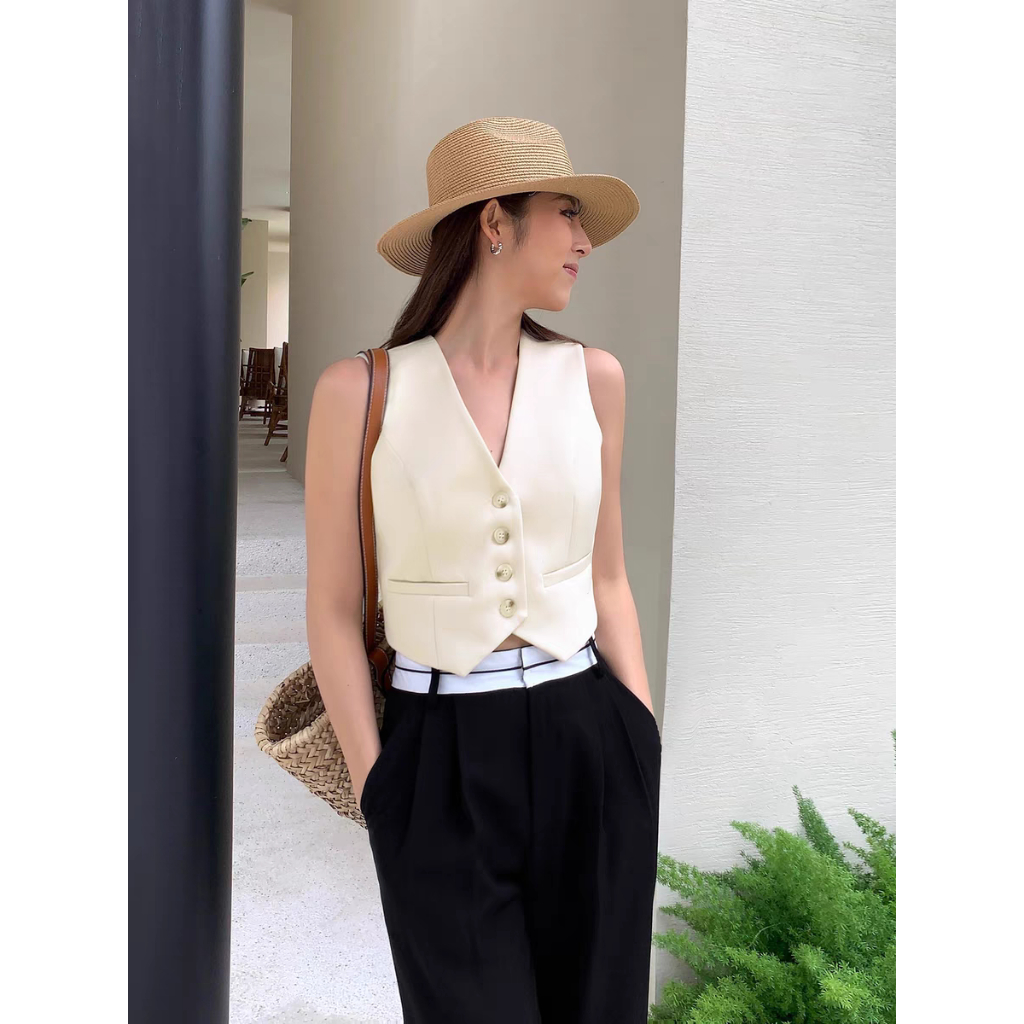 KINWOO Women's Suits Vest Regular Sleeveless Tank Fitted Button cropped ...