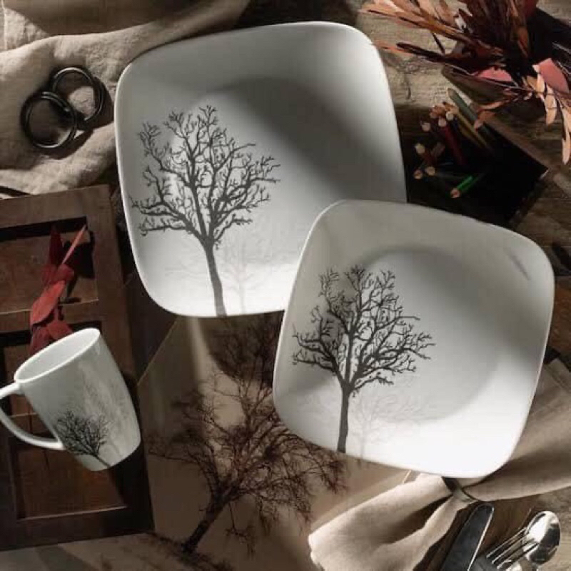 Corelle Square Seasonal Black Trees Glass Dinnerware Set | Shopee ...