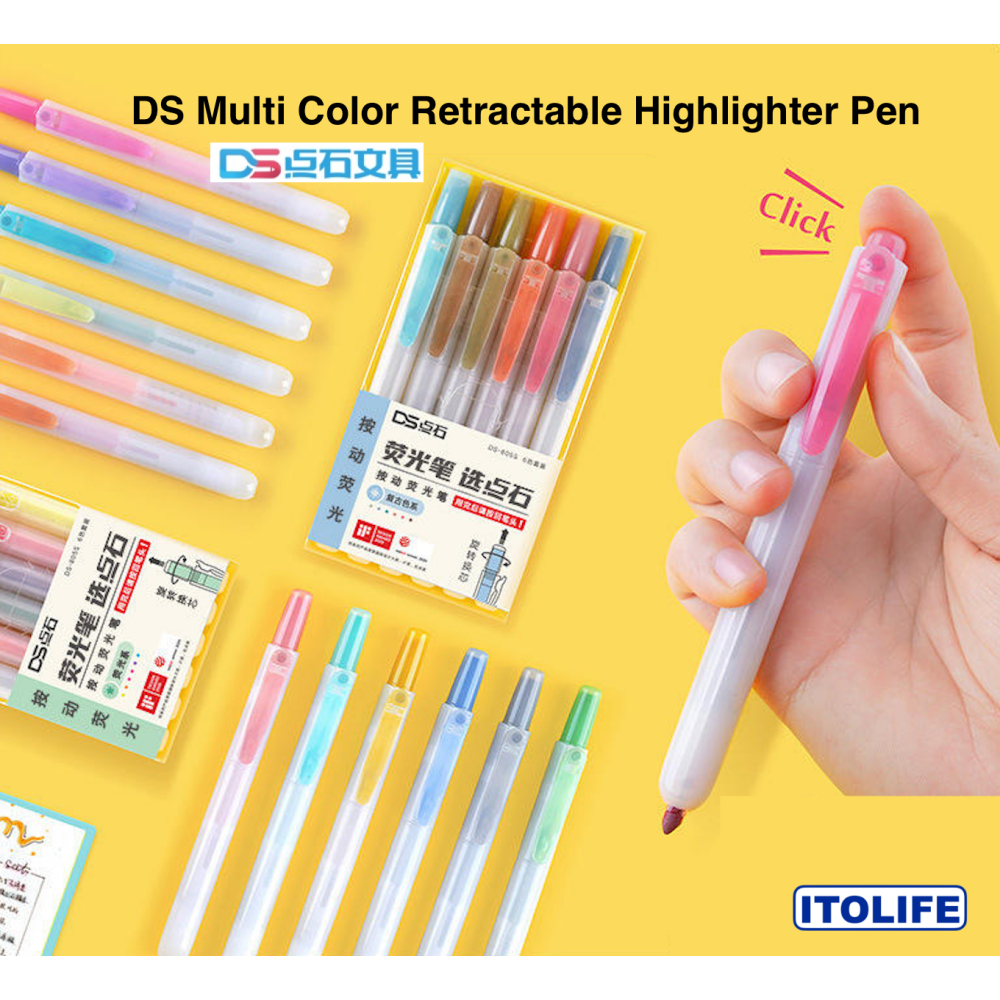 DS Multi Color Retractable Highlighter Pen (6 Colors Set) | Shopee ...