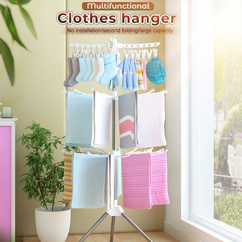 Foldable Clothes 3 Tier Drying Rack 360° Rotate Multi Function Socks ...