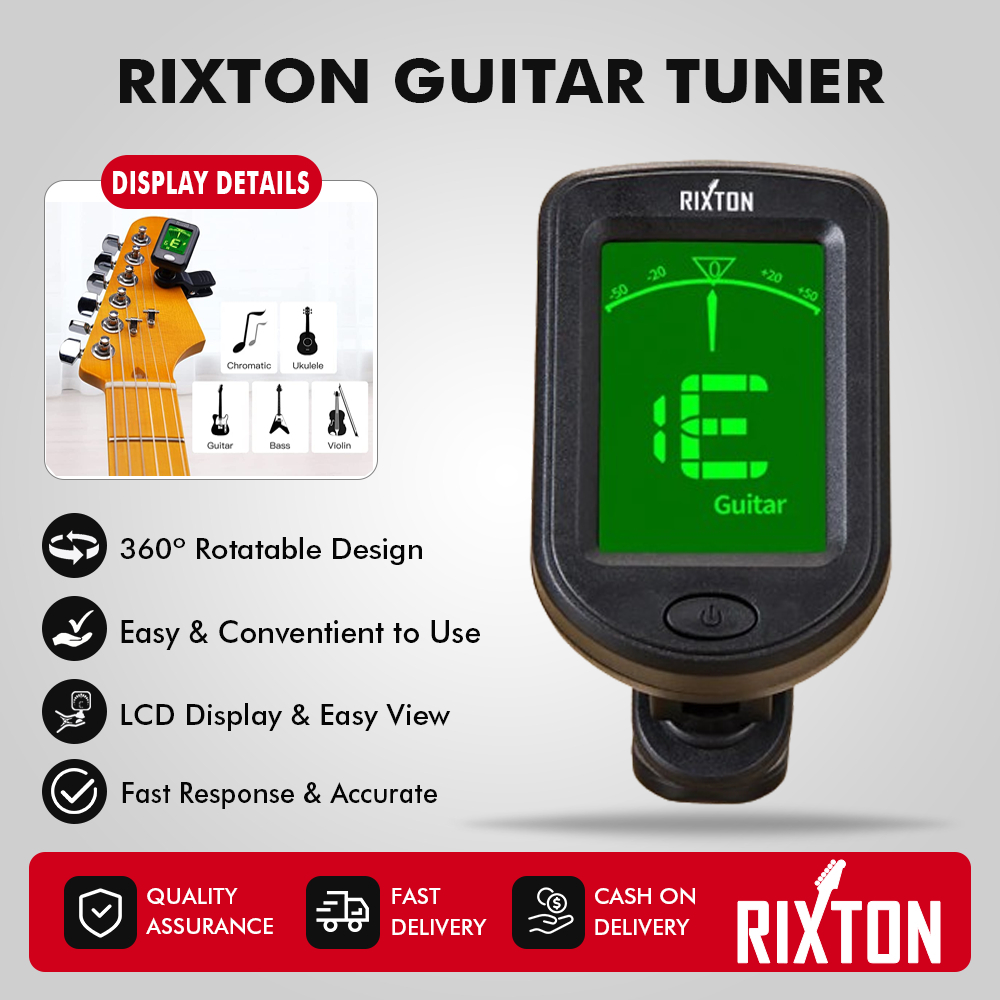 RIXTON Digital Electronic Clip-On Tuner LCD Screen for Guitar Ukulele ...