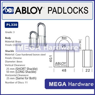 Abloy Original Padlock Heavy Duty PL330/50 or PL 330/25 or PL341/50 or PL 341/25 (FINLAND) PL320 ...