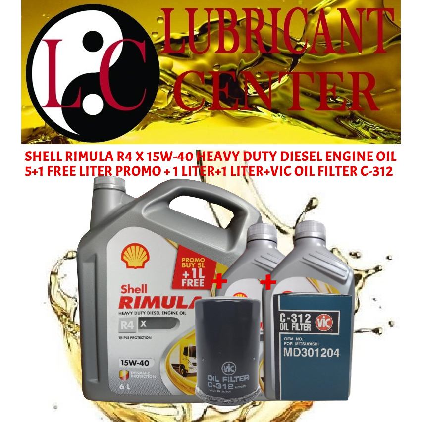 SHELL RIMULA R4 X 15W-40 HEAVY DUTY DIESEL ENGINE OIL 5+1L FREE PROMO+1L+1L(8L)+VIC OIL FILTER C ...