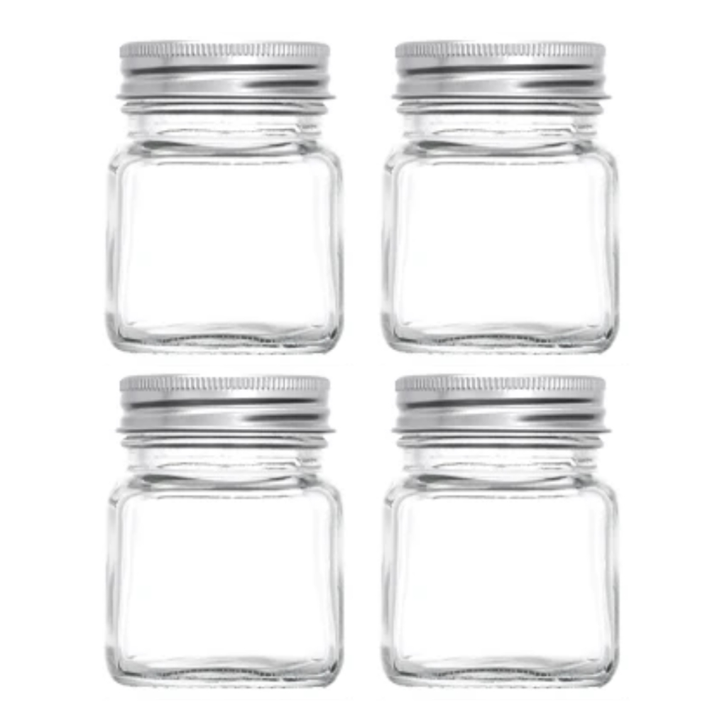 4pack Square Glass Mason Jar 100ml Wide Mouth Canning Food Storage Jars ...