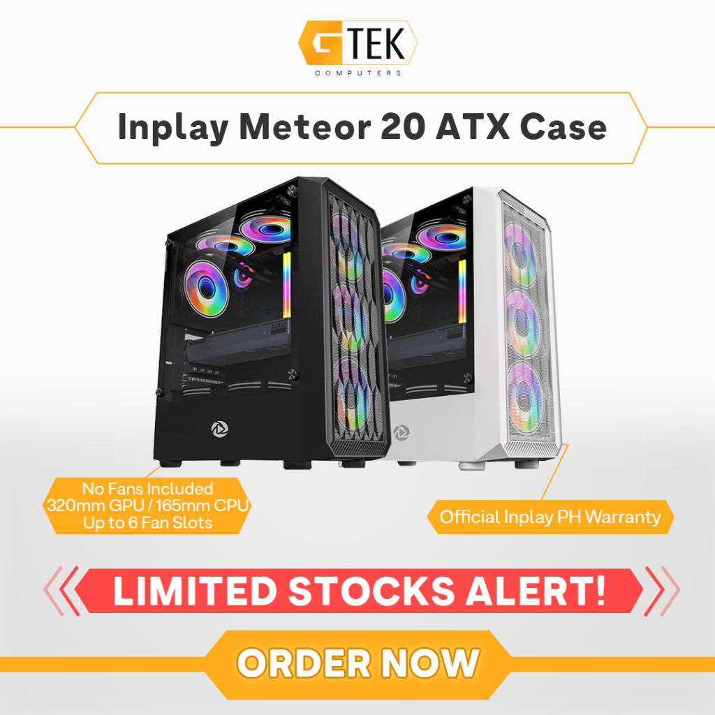 Inplay Meteor 20 Tempered Glass Side Panel Gaming ATX Case Black ...