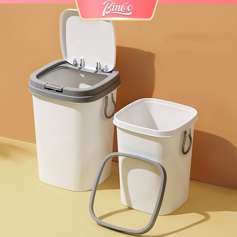 BINCOO Thick and Solid Durable Press Trash Garbage Can With Handle For ...