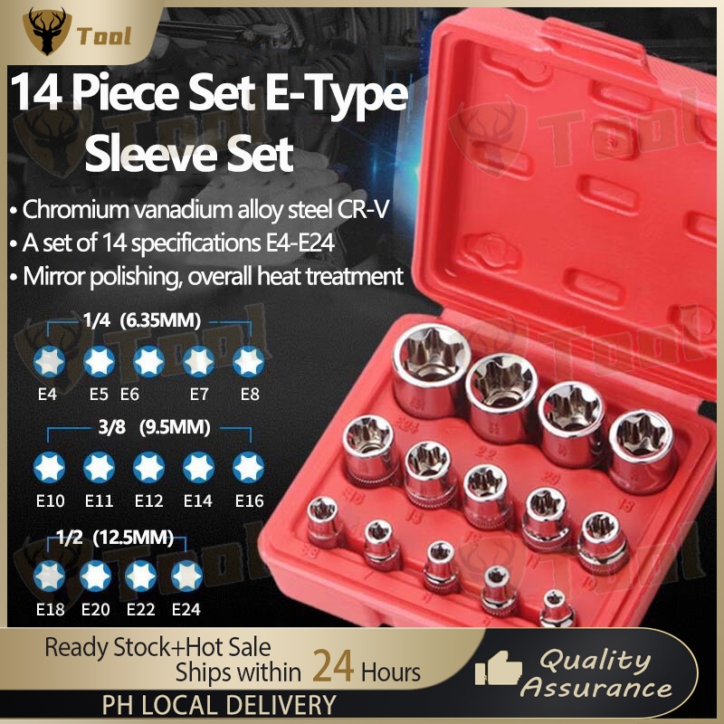 14 pcs E-Type Star Socket Set 1/4" 3/8" 1/2" Female External Star ...