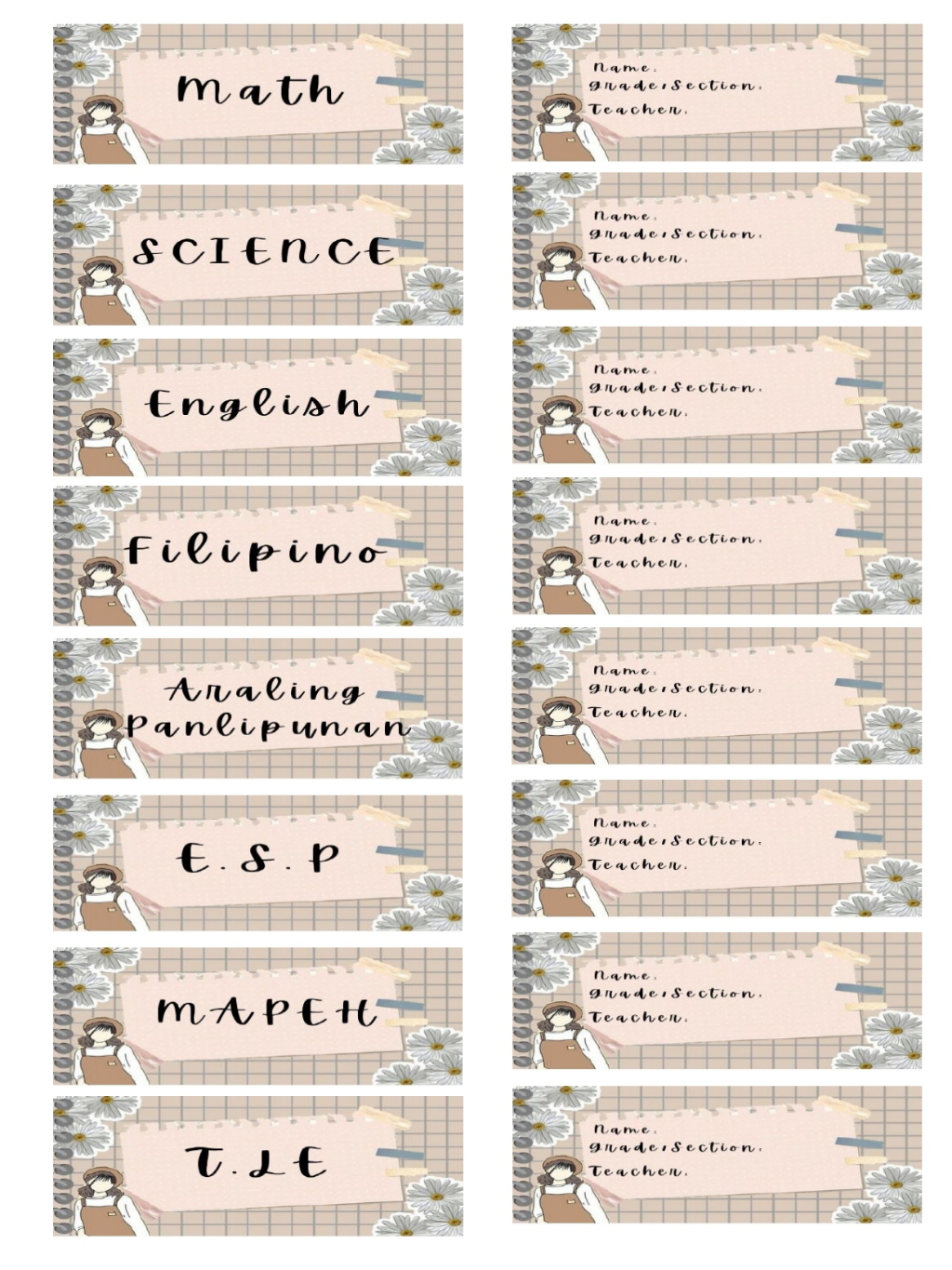 aesthetic style subject and writable name sticker set | Shopee Philippines