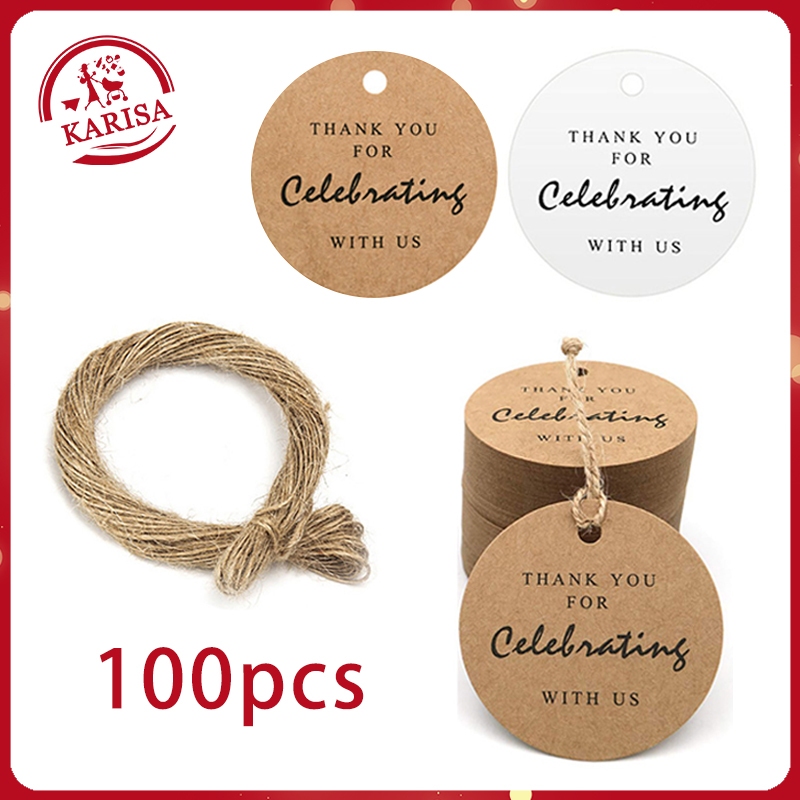 100Pcs Gift Tags Happy Holidays Tag Thank You Tag With Jute Twine ...
