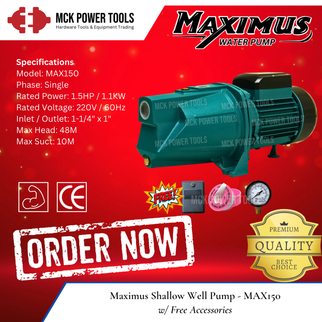 MAX150 - Maximus Shallow Well Pump 1.5HP - Jet Booster Pump | Shopee Philippines