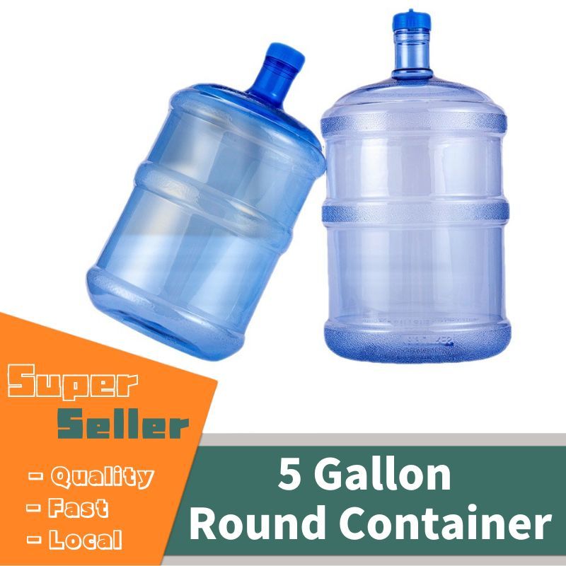 1pc of 5 Gallon round water container w/free non spill half cap 18.9L w ...