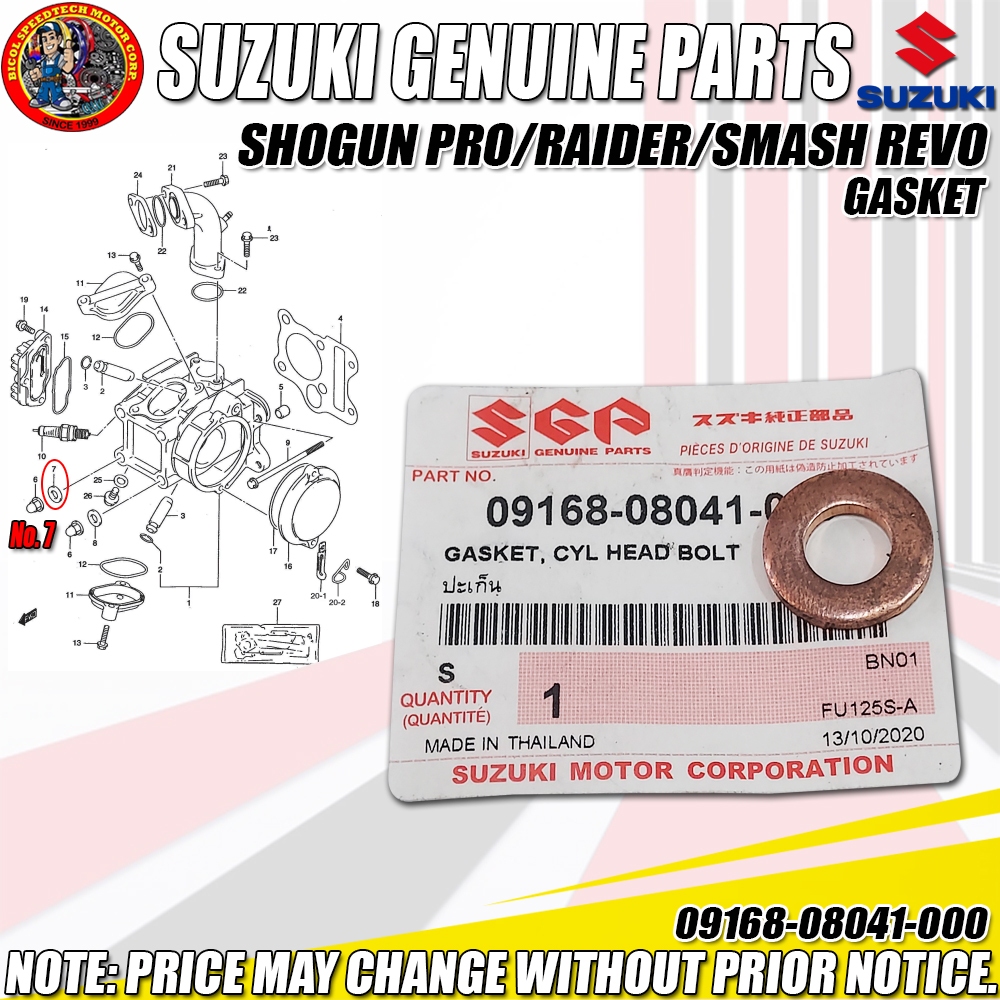 SHOGUN PRO/RAIDER/SMASH REVO GASKET (SGP) (Genuine: 09168-08041-000 ...