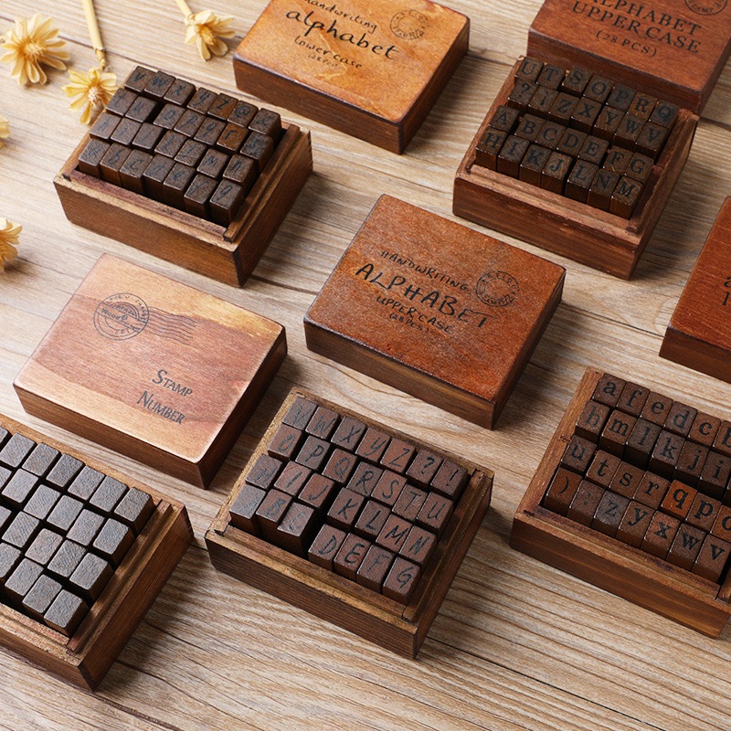 New Retro Alphanumeric Diary Stamp Creative DIY Wooden Stamp Upper and ...
