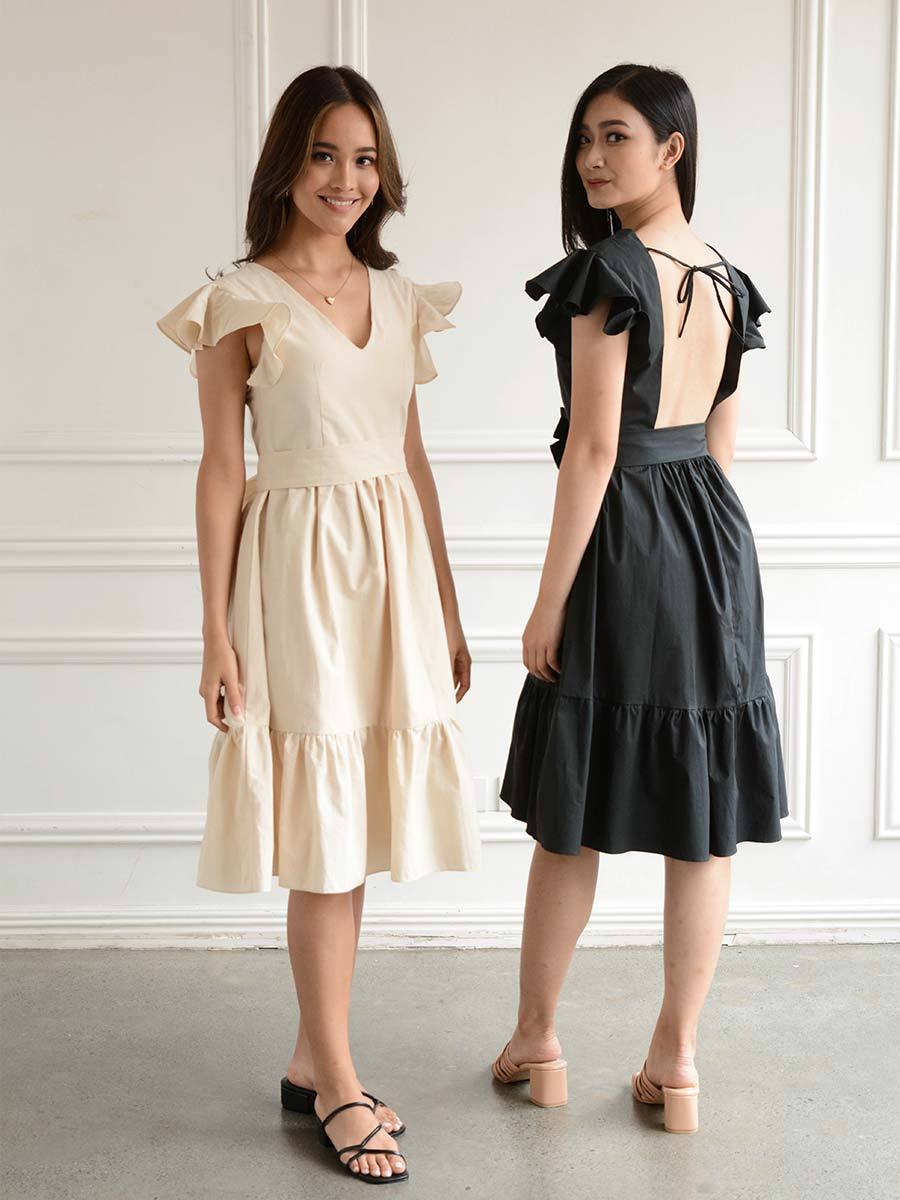 Hey Riley Chynna Stylish Chic Ruffled Sleeved Dress for Women (Black ...