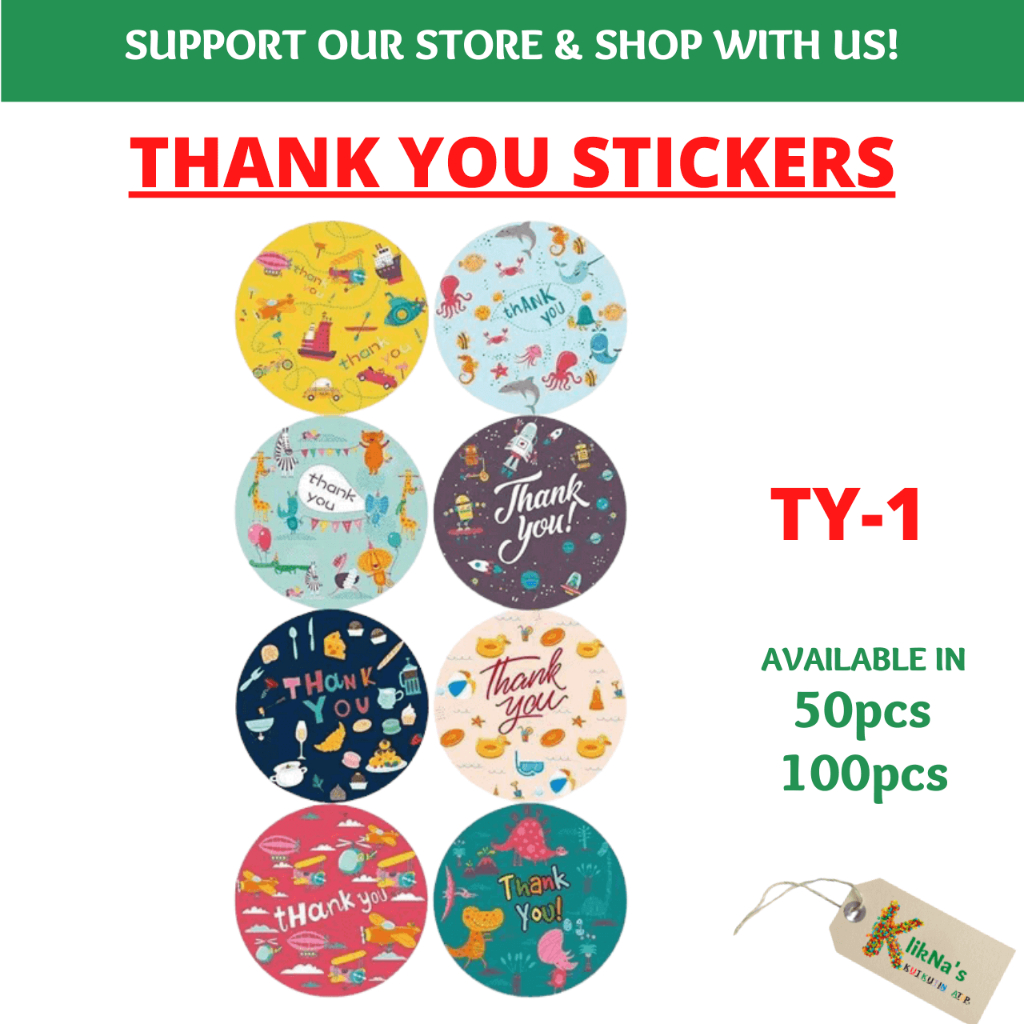 KlikNa's Cute Thank You Stickers 50pcs and 100pcs | Shopee Philippines