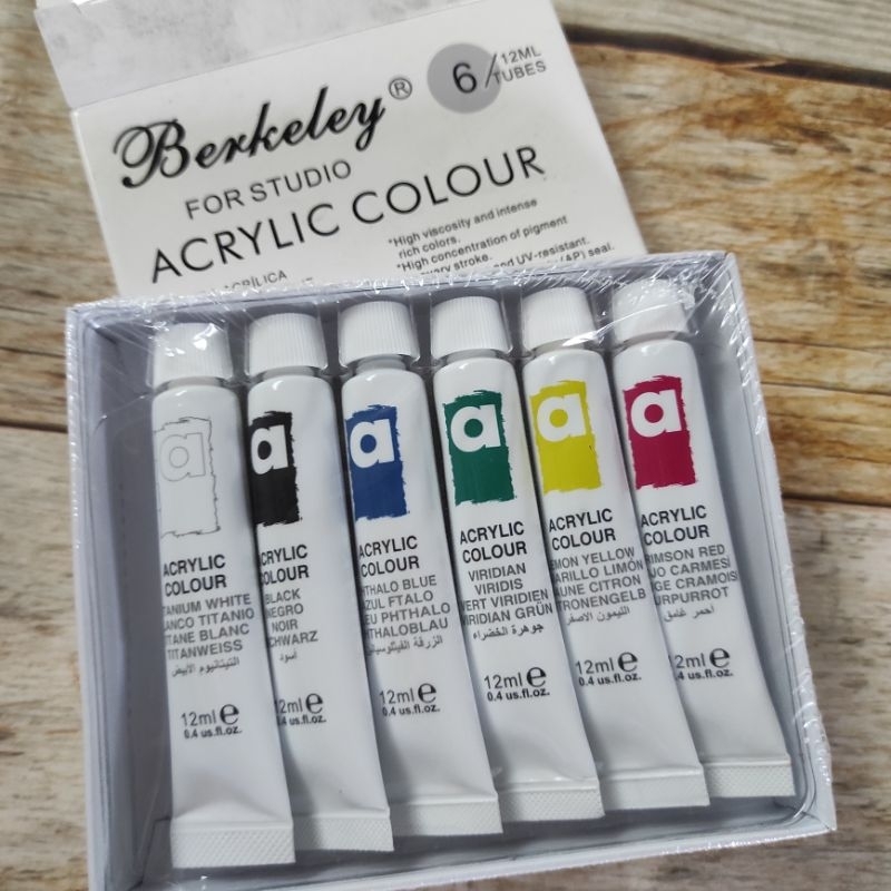 Berkeley Acrylic Paints 12ml 6 Tubes Primary Colors for Beginners ...