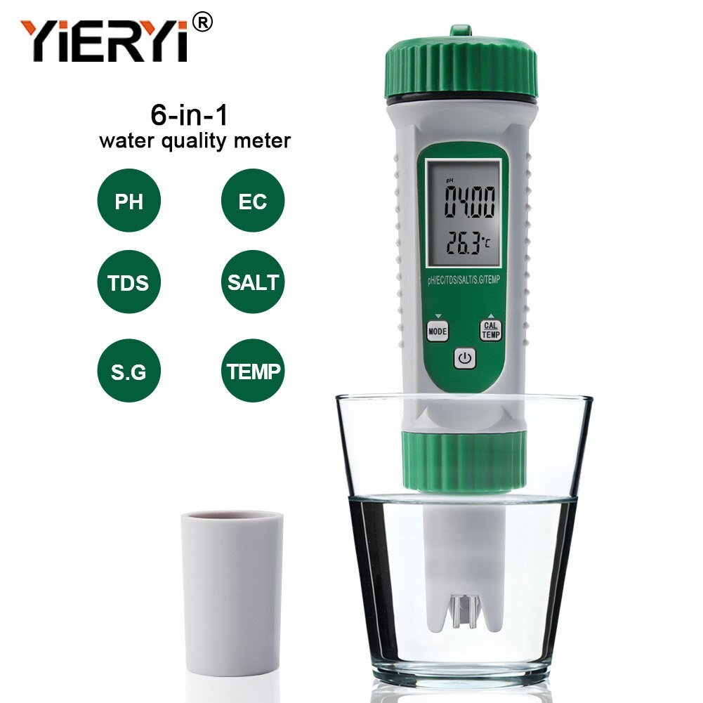 WANT Salinity Meter 6 in 1 Water Qulity Meter PH/EC/TDS/Salt/S.G. Temp ...