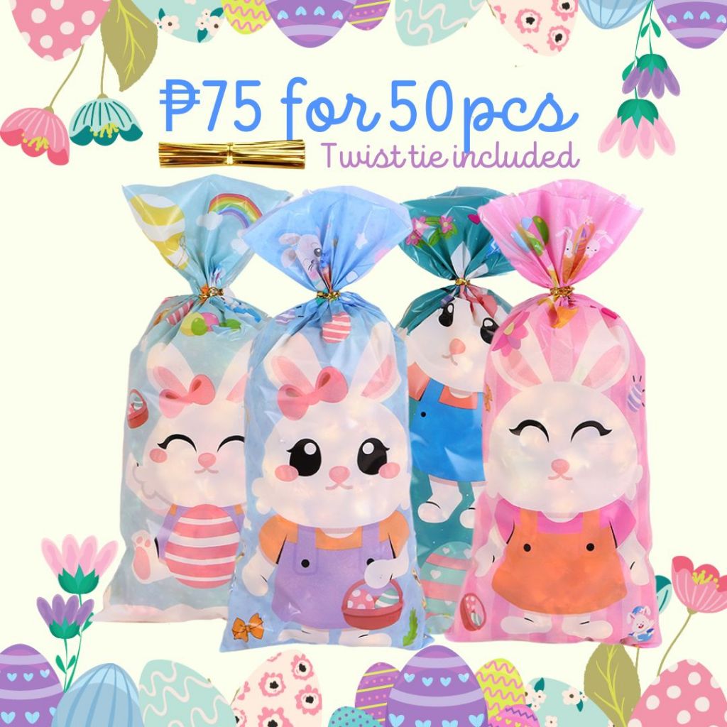 FP1909 (50PCS) Easter Bunny 12X27 CM Plastic Goodie Bags Party Candy ...