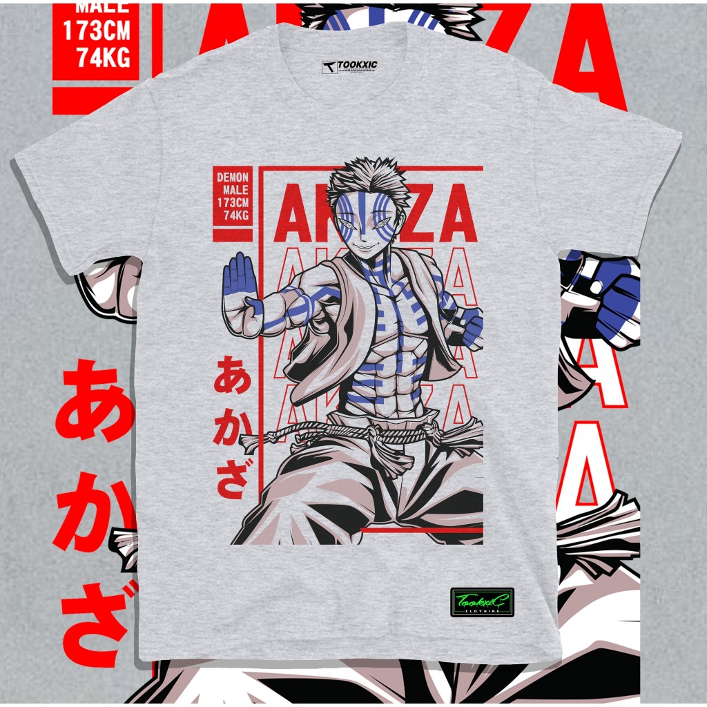 Demon Slayer | AKAZA | Anime Shirt | Light Acid Gray | Sublimation ...
