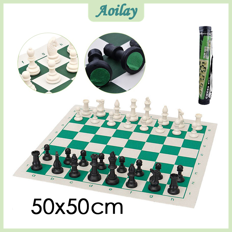 Portable Chess Set 50*50cm Leather Mat Chess Set Outdoor Travel Roll-up ...