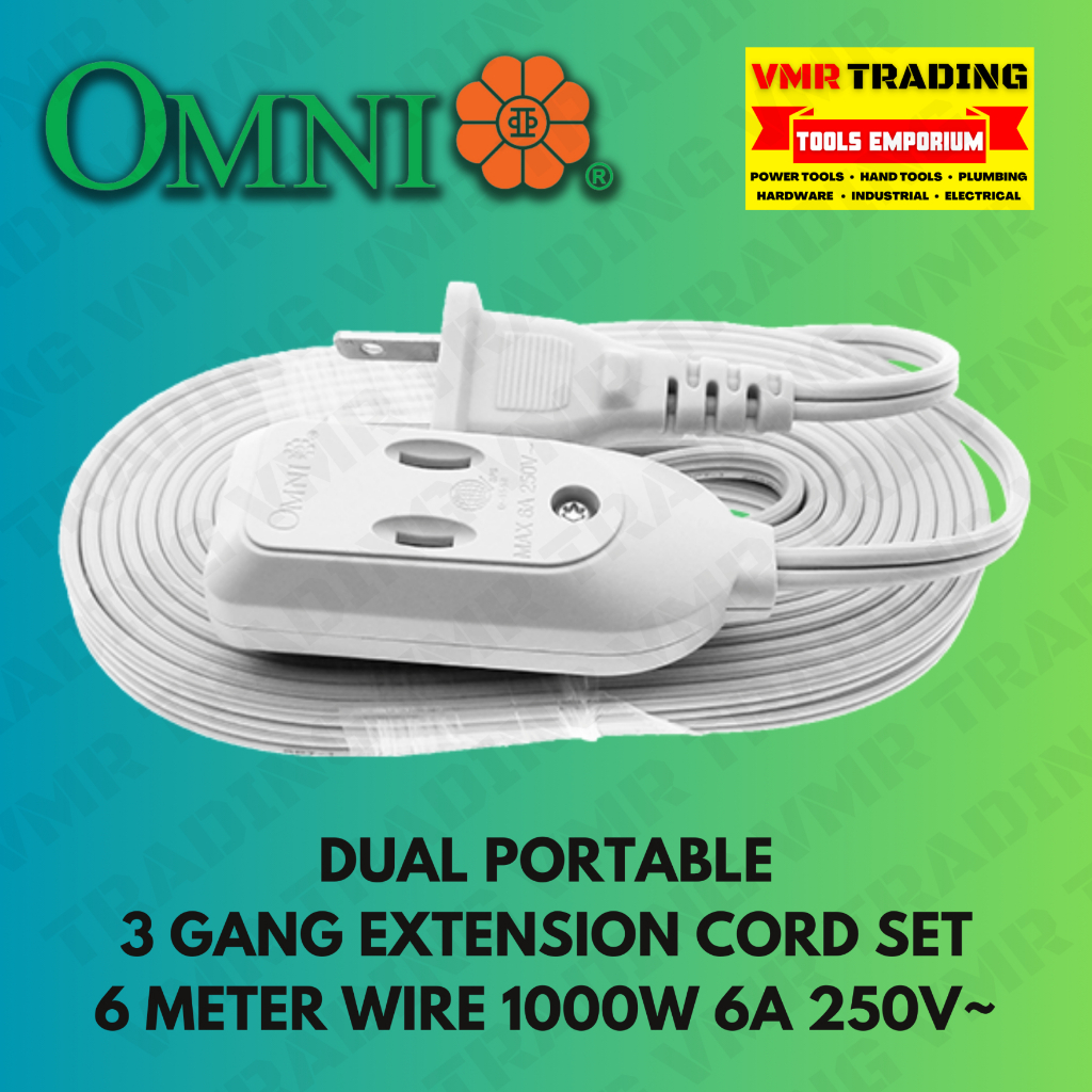 Omni Dual Portable Extension Cord Set Wire 1000w 6a 250v~ Shopee Philippines