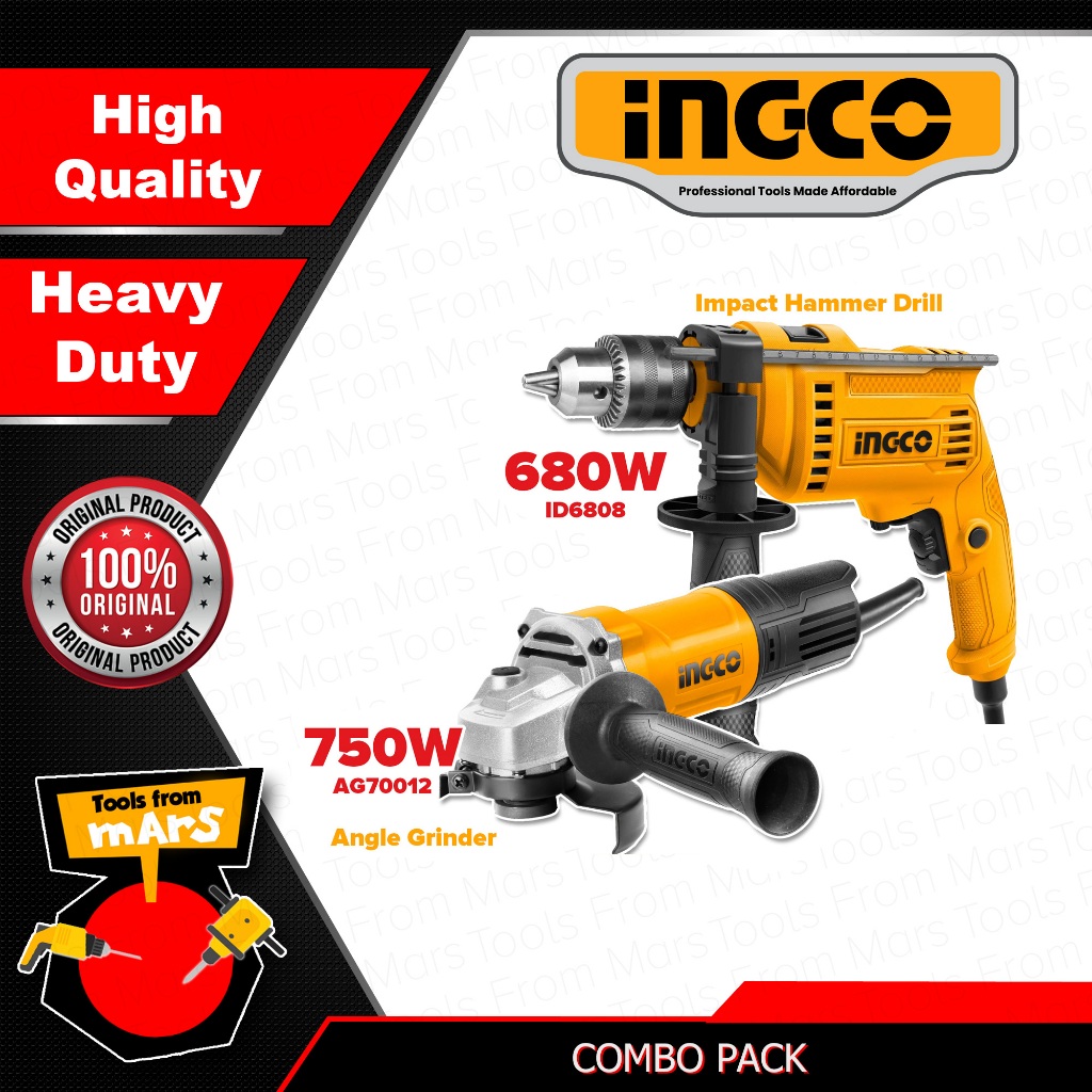 [COMBO] INGCO Angle Grinder 700W AG70012 + Impact Hammer Drill 680W ...