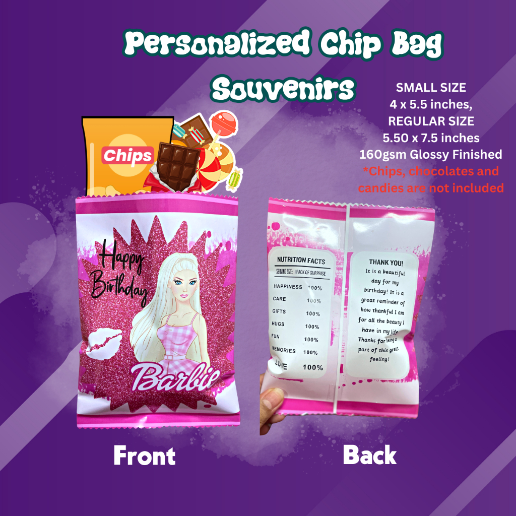 Personalized Chip Bags 5pcs min. orders for Souvenirs, Giveaways or ...