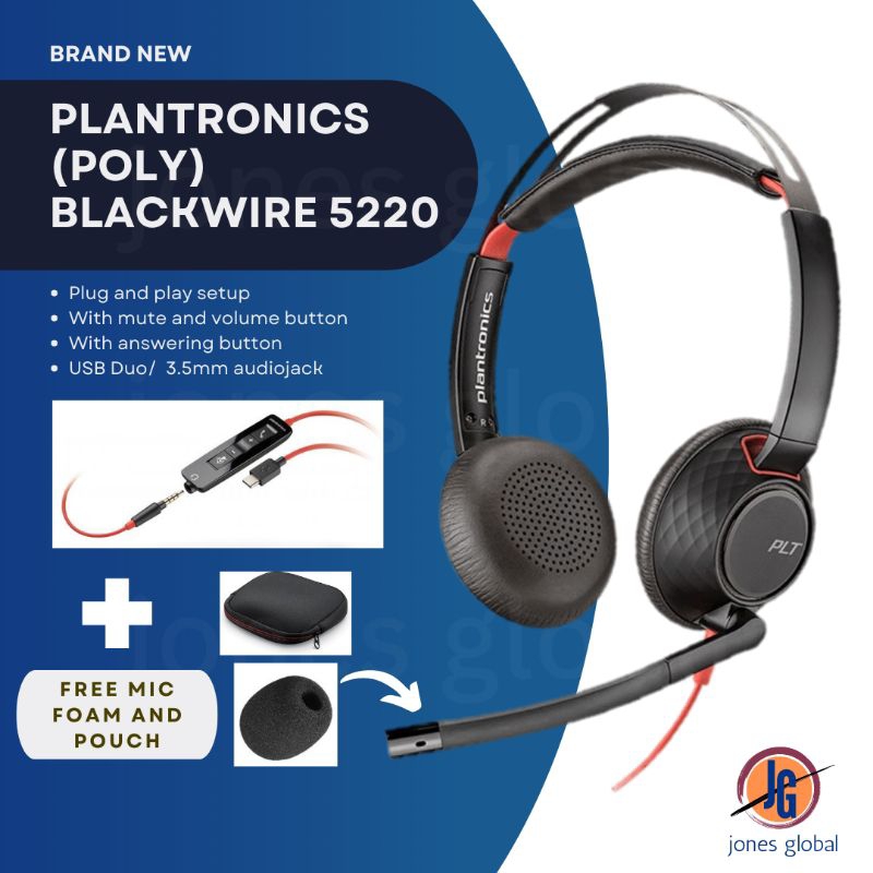 PLANTRONICS/POLY BLACKWIRE C5220 (NEW) USB/3.5mm AUDIO JACK/NOISE ...