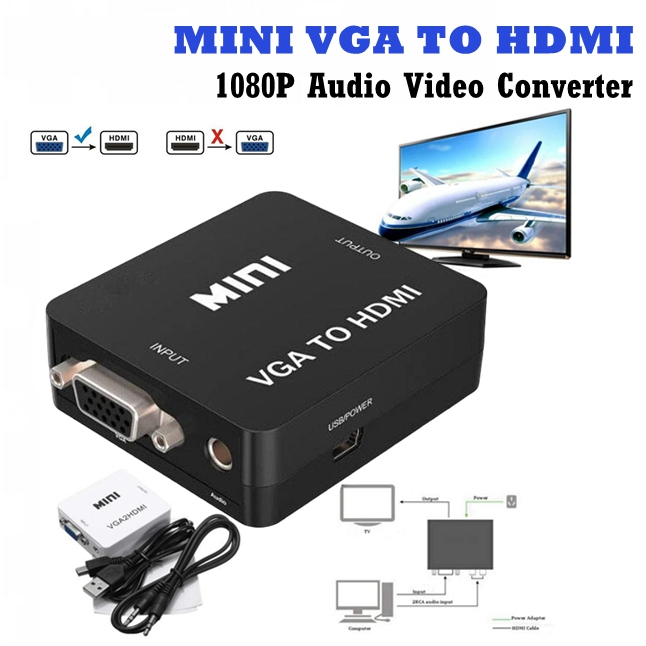 Mini Vga To Hdmi Converter 3.5mm Audio Video Adapter Full Hd 1080p ...