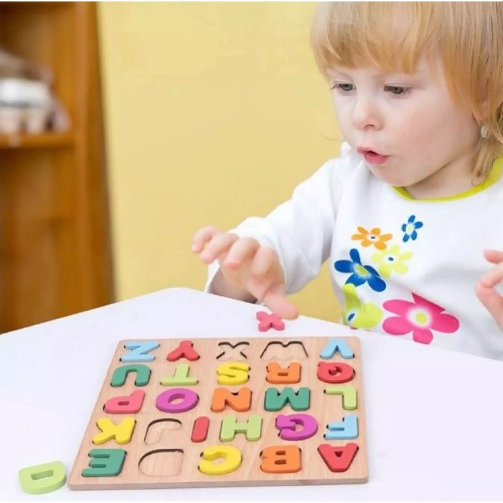 Wooden Toys Kid Number Letters Shape Matching (Jigsaw Board Alphabet ...