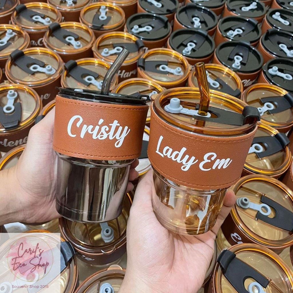 FREE Personalize Glass Cup with Acrylic Lid and Glass Straw | Shopee ...