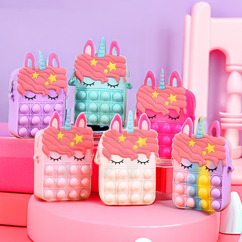 Pop it Bag Fidget Toys Rainbow Unicorn Coin Wallet Ladies Bag Silican ...