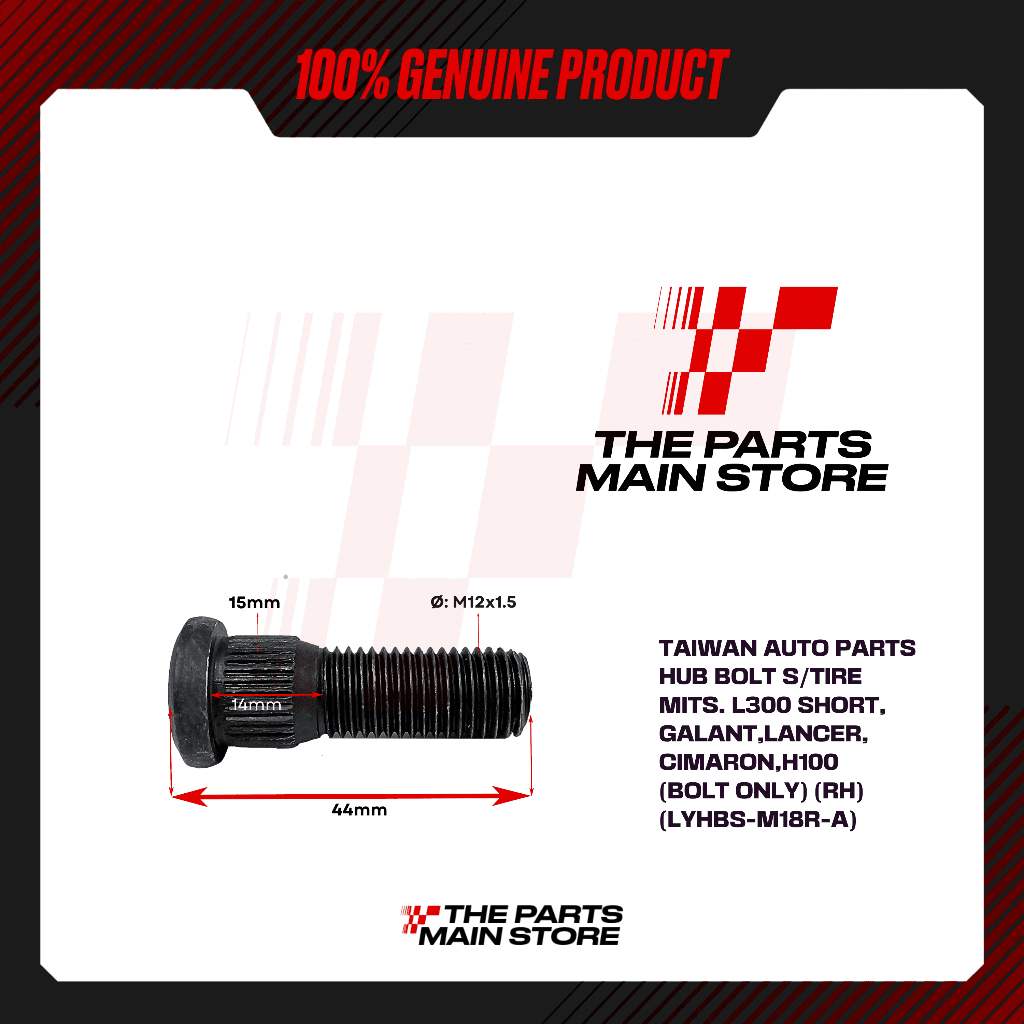 TAP HUB BOLT SGL TIRE MITS. L300,GALANT,LANCER,CIMARRON,H100 (LONG/SHT ...