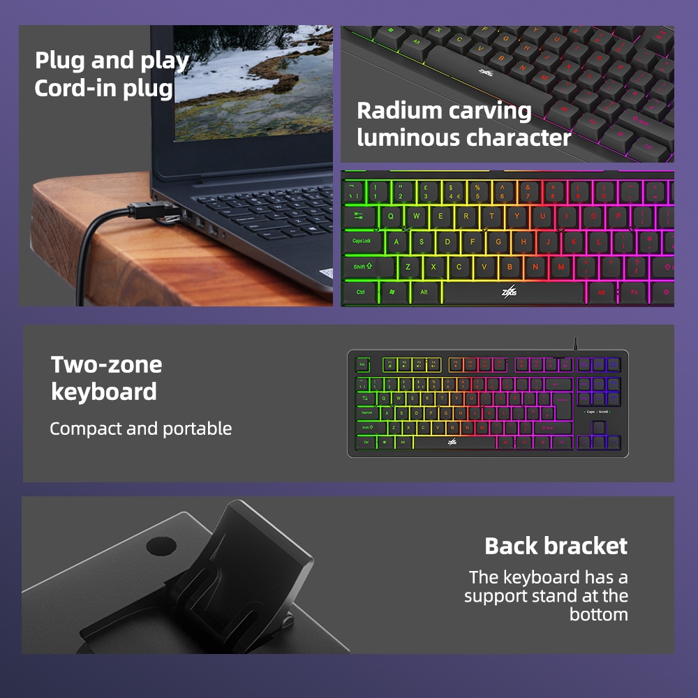 Zeus K-123 Rainbow LED 87 Keys Gaming Keyboard Multi-Media Online ...