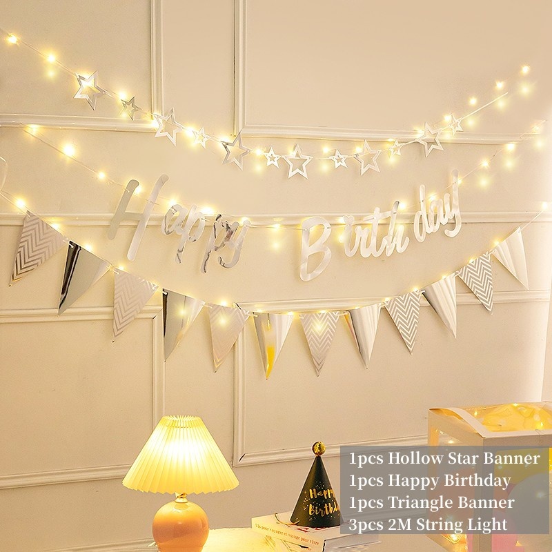 Happy Birthday Banner Set With LED Light Baby Shower Birthday Wedding ...