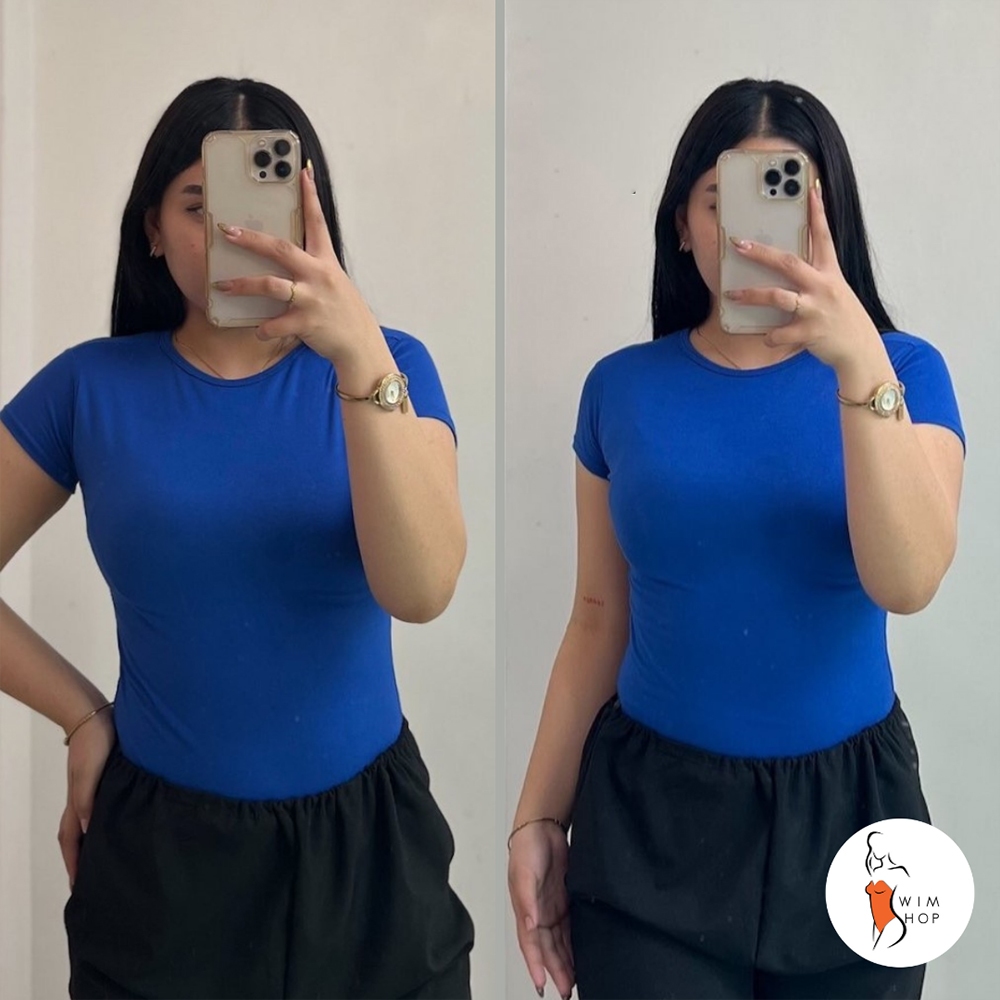 SS Double Lining Tops Boatneck Basic Length Plain T-Shirt Top For Women ...