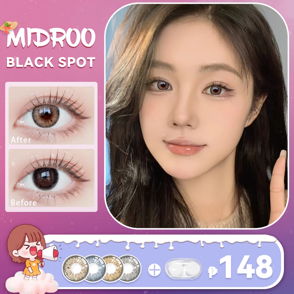 Midroo 1Pair Black Spot Contact lens Complete Set With Case Graded 0.00 ...