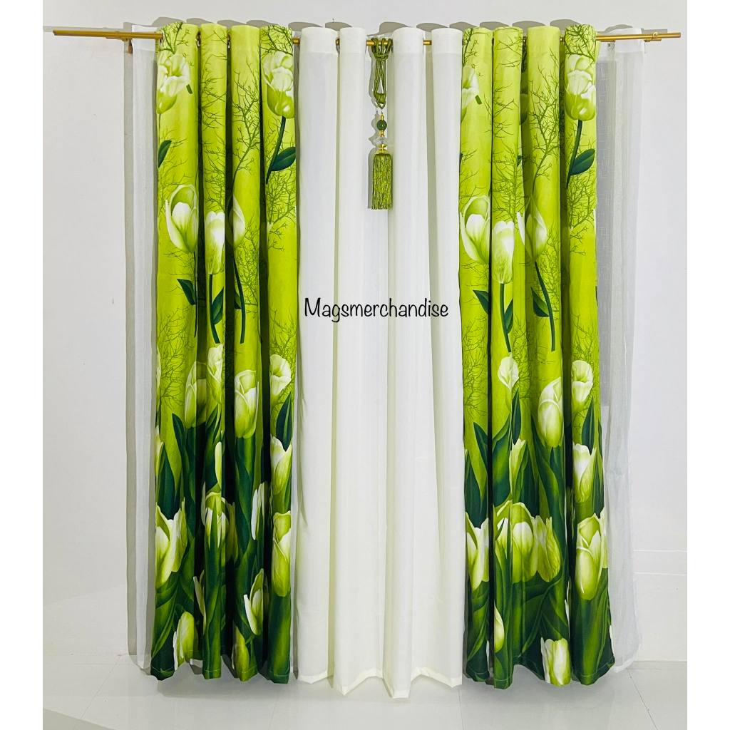 Green Tulips Ring Curtains - Sold per piece or 3in1set | Shopee Philippines