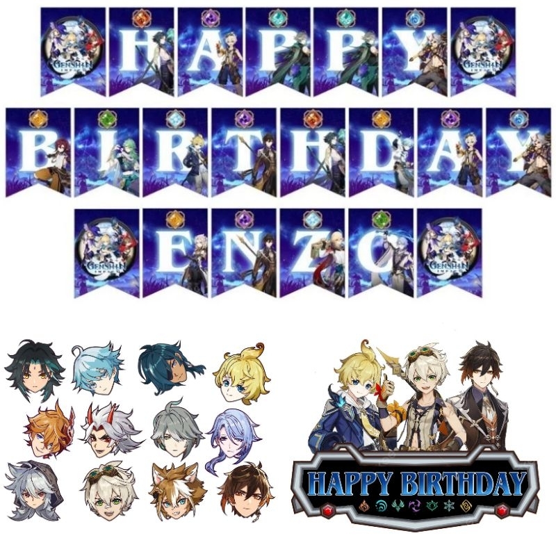 Genshin Impact Theme Birthday Party Banner Cupcake Cake Topper ...