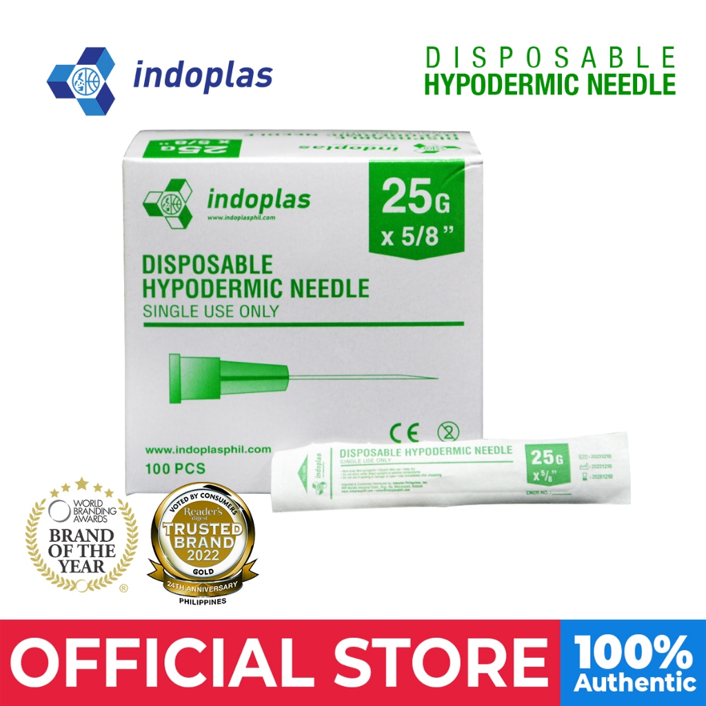 Indoplas Disposable Hypodermic Needle 25G x 5/8" Box of 100 | Shopee ...