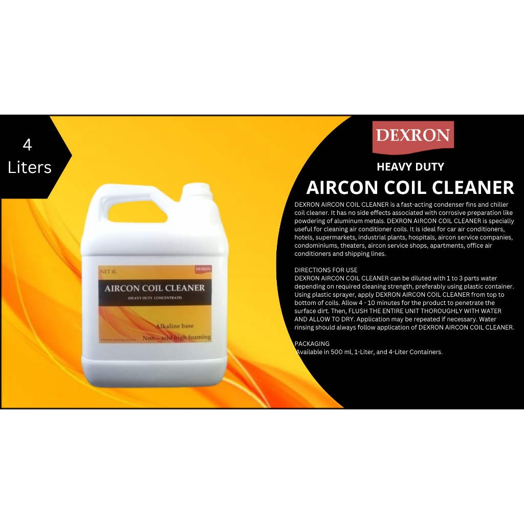 DEXRON AIRCON COIL CLEANER (ALKALINE BASE CONCENTRATE) 4 LITER | Shopee ...