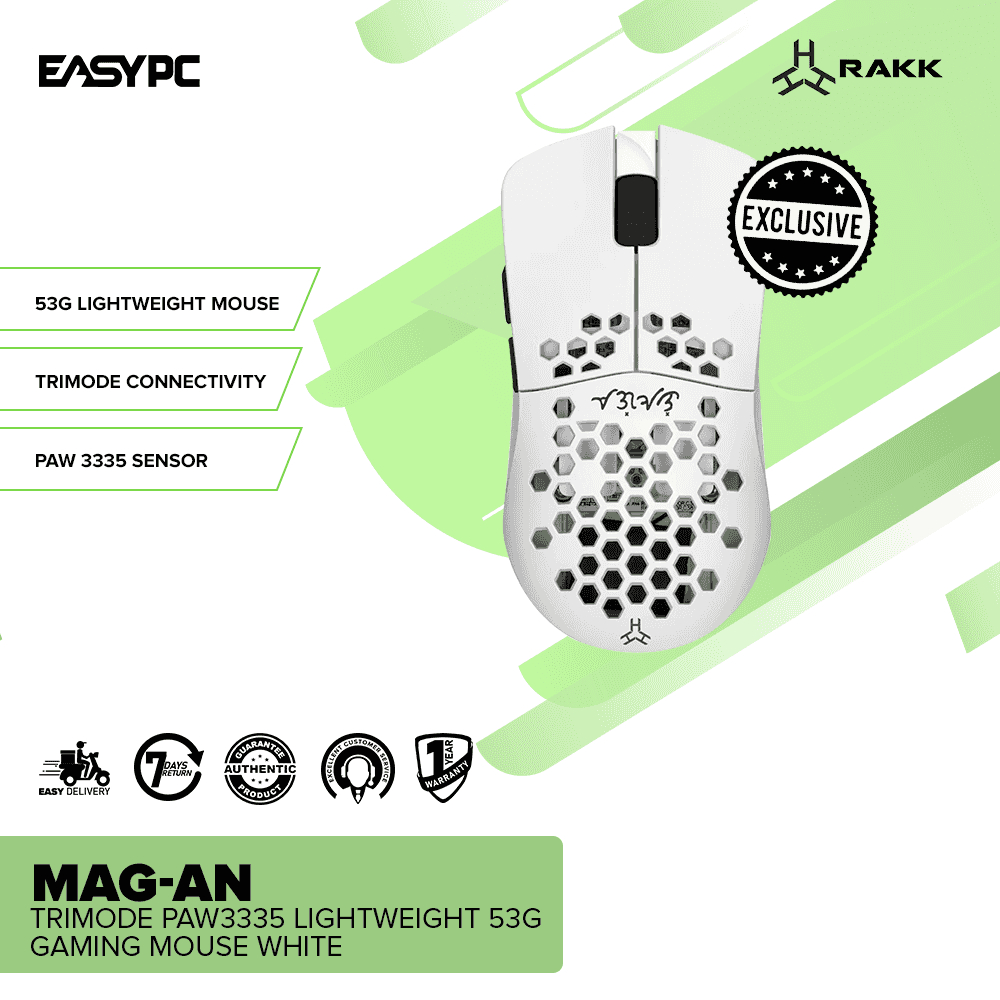Easypc| RAKK MAG-AN wireless gaming mouse| Trimode PAW3335| Lightweight 53g| Black and White ...