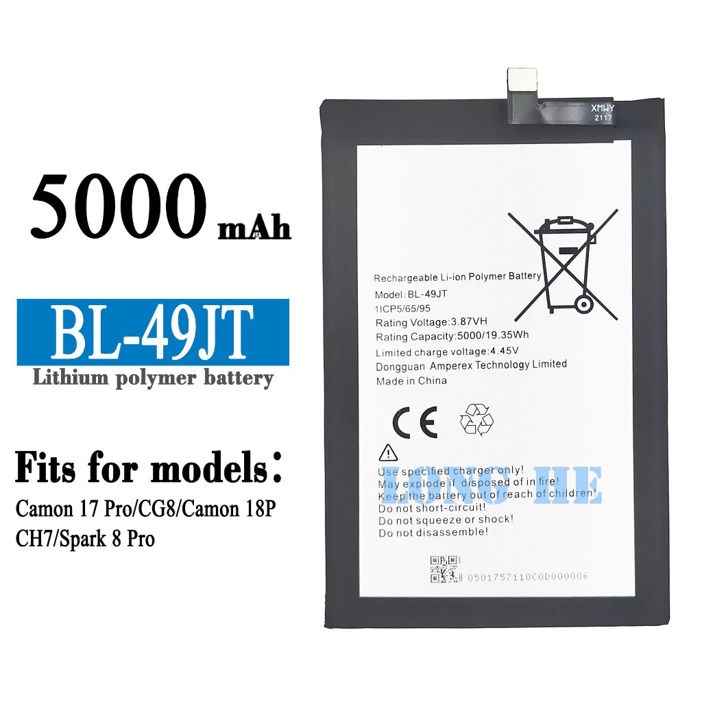 TECNO Camon 17 Pro 18P Spark 8 Go CG8 CH7 BL-49JT Battery | Shopee ...