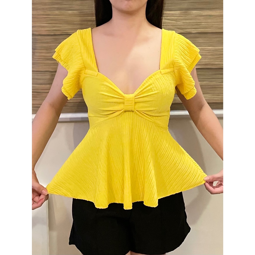 BLUSA BARBARA Sexy Ribbon Ruffles Peplum Top Daily Casual Bark Crepe ...