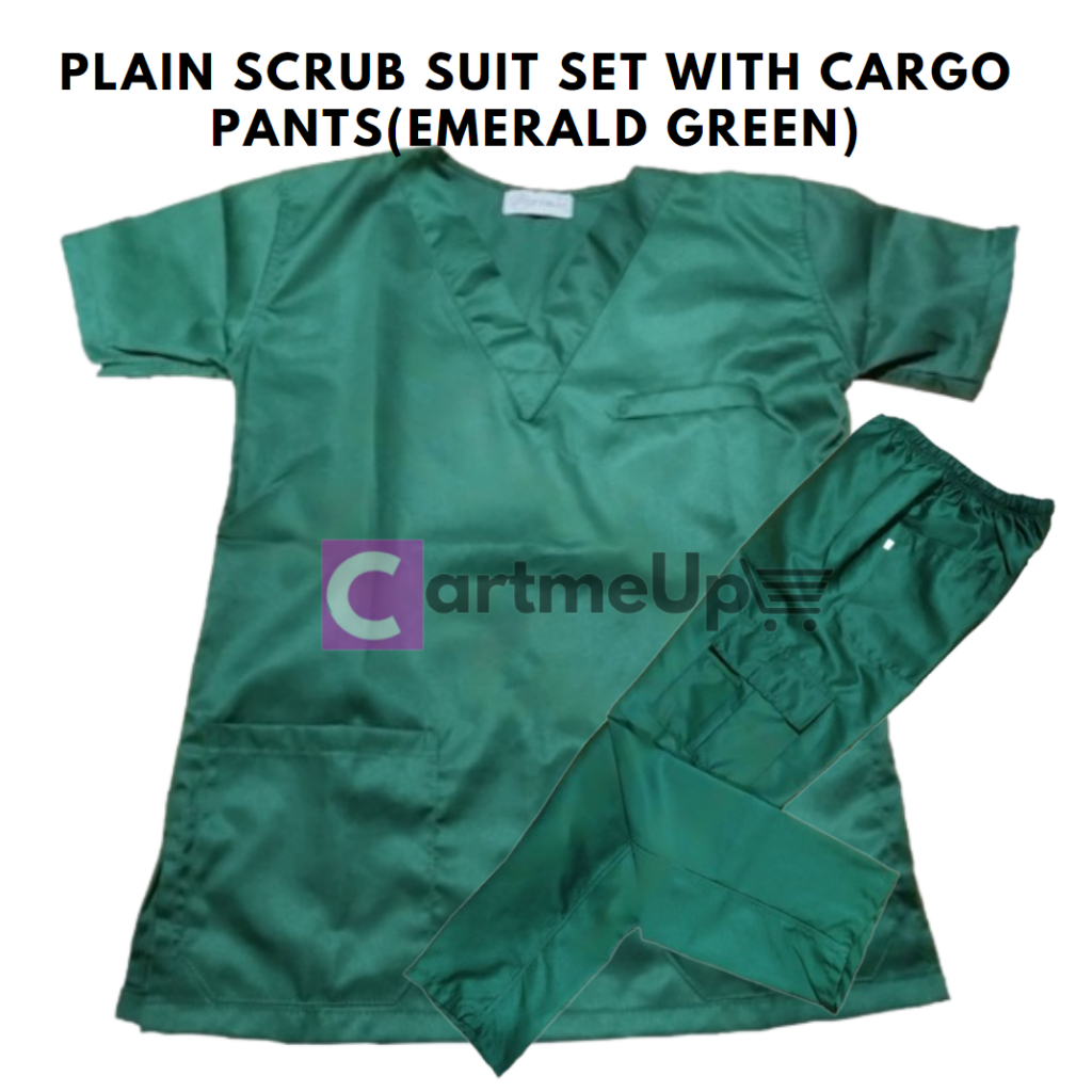 (CART-Z) Plain Scrub Suit Set with Cargo Pants (Emerald Green) [LCPC] | Shopee Philippines
