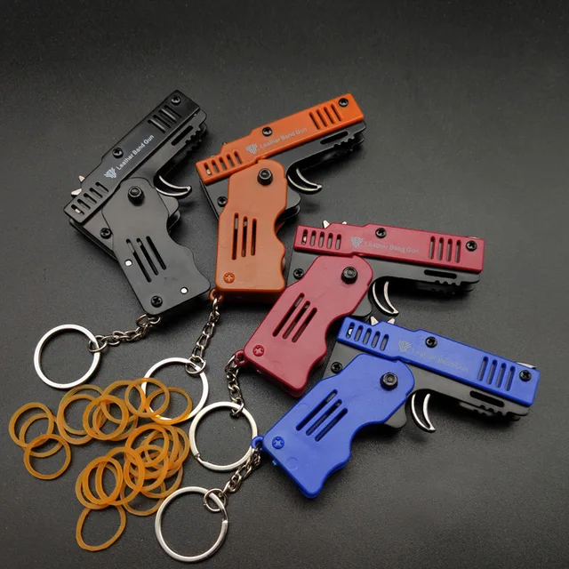 Mini Creative Folding Metal Keychain (Rubber Band Toy Gun) | Shopee ...